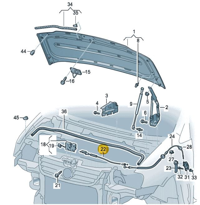 Cięgno linka zamka maski silnika VW Caddy 2016- Części ASO 2K5823531B